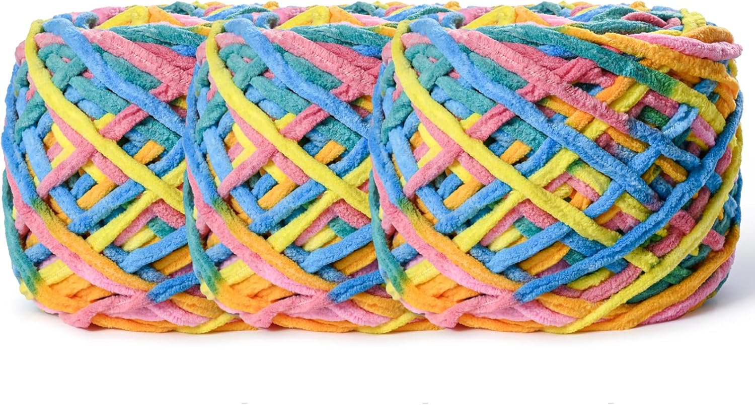 Amazon.com: 3 Pack Fluffy Chenille Chunky Yarn for Crocheting 100g(65 ...