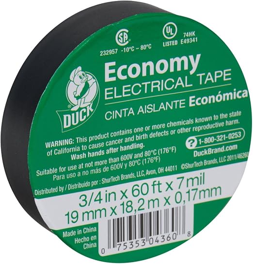 Amazon.com: Duck Brand 3/4-Inch by 60 Ft Utility Vinyl Black Electrical ...