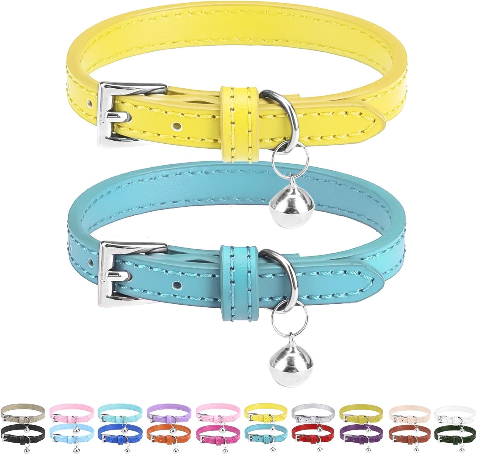 Pet Supplies : 3 Pack Leather Cat Collars with Bells Soft Pet Safety ...