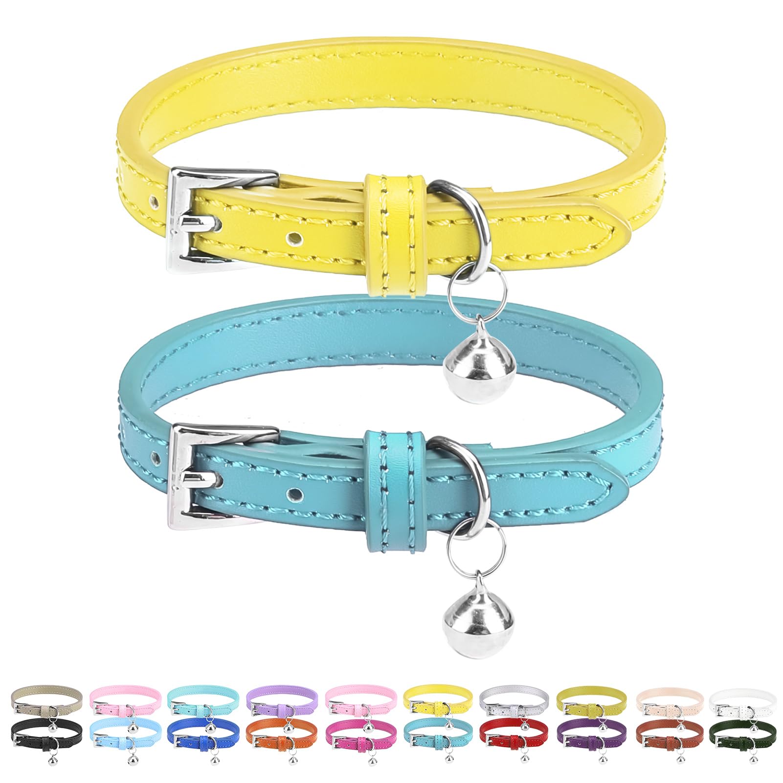 Pet Supplies : PUPTECK 2 PCS Soft Leather Cat Kitten Collar with Bells ...