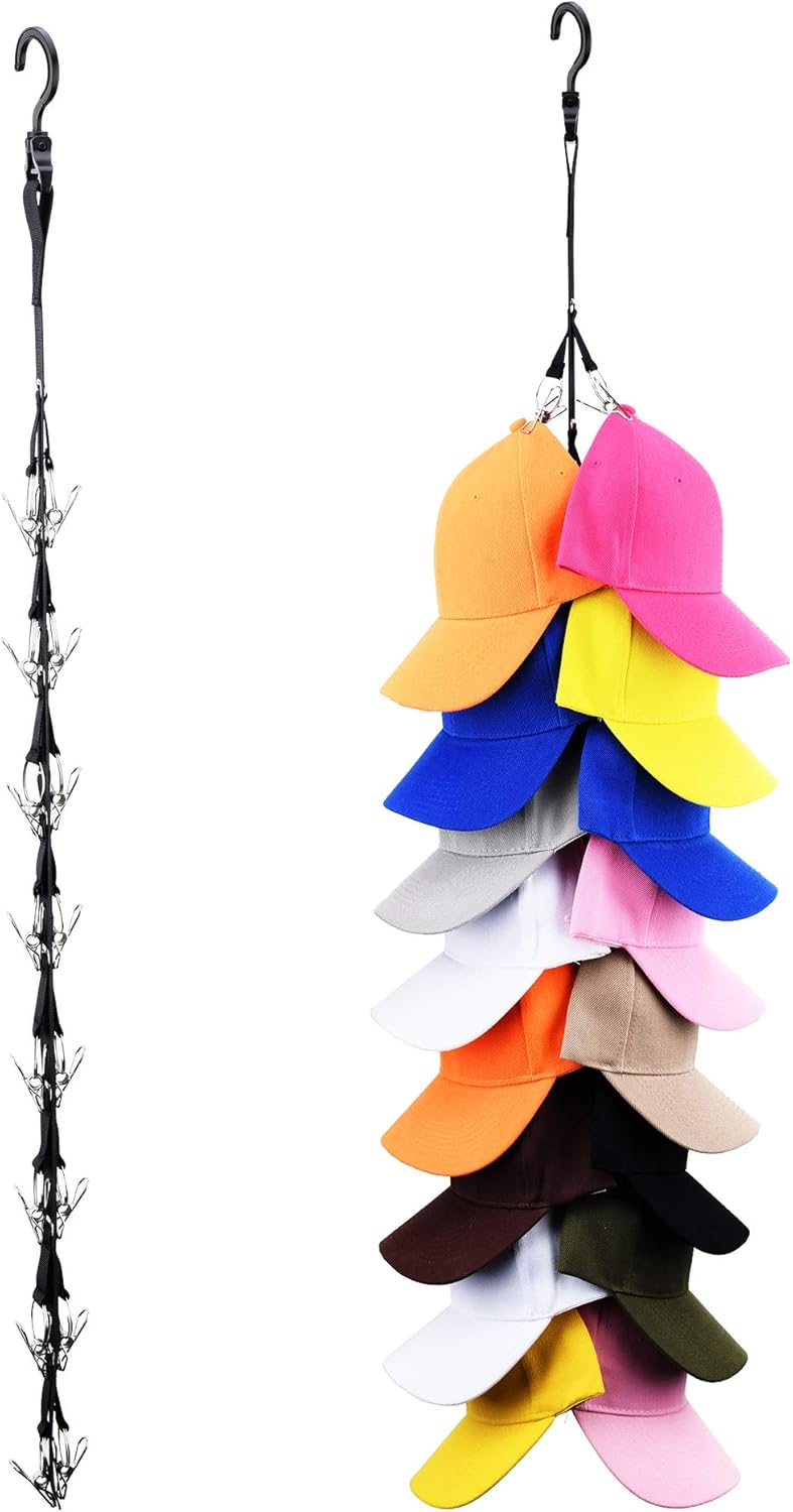 Amazon.com: Closet Hanging Hat Rack, 16 Baseball Cap Holder, Closet ...