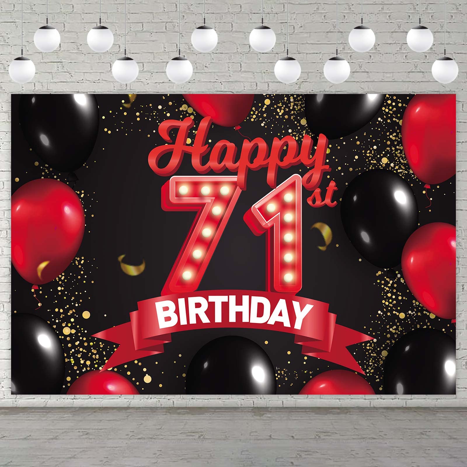 Amazon.com: Happy 71st Birthday Red and Black Banner Backdrop ...
