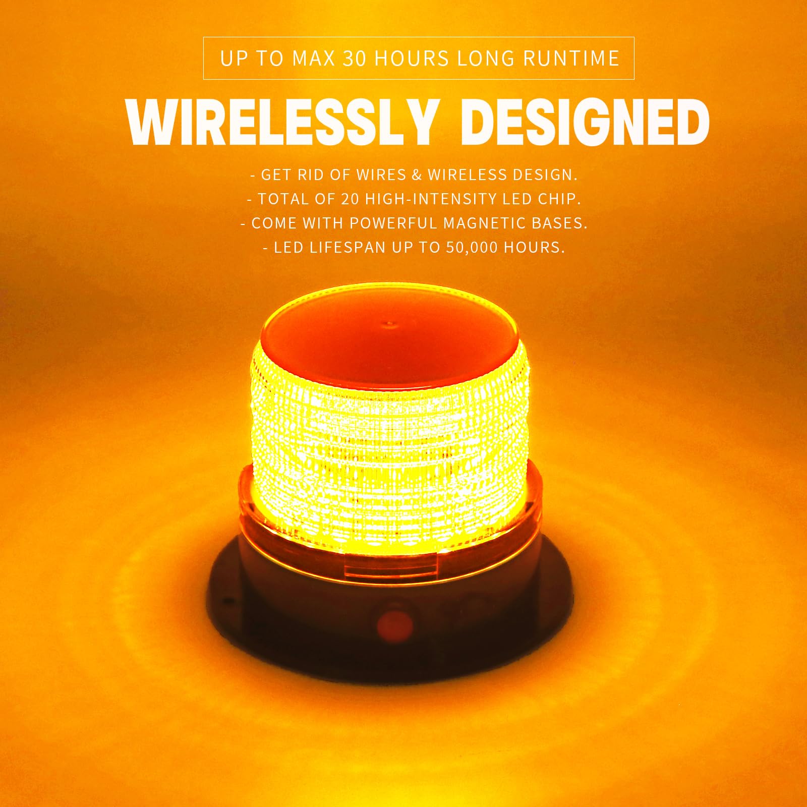 Snapklik.com : Battery Operated Amber Warning Beacon Light w/Magnetic ...
