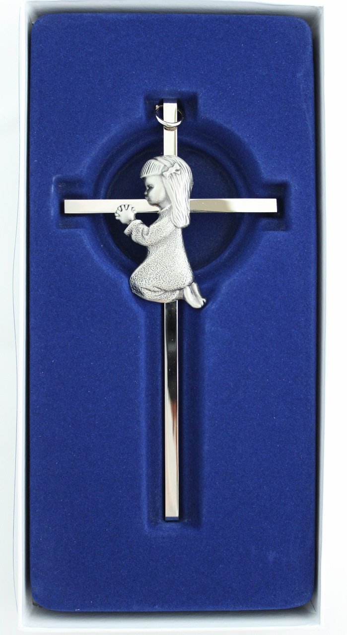 Amazon.com: Silver Girl wall Cross Infant Blessing Baby Plaque Wall ...