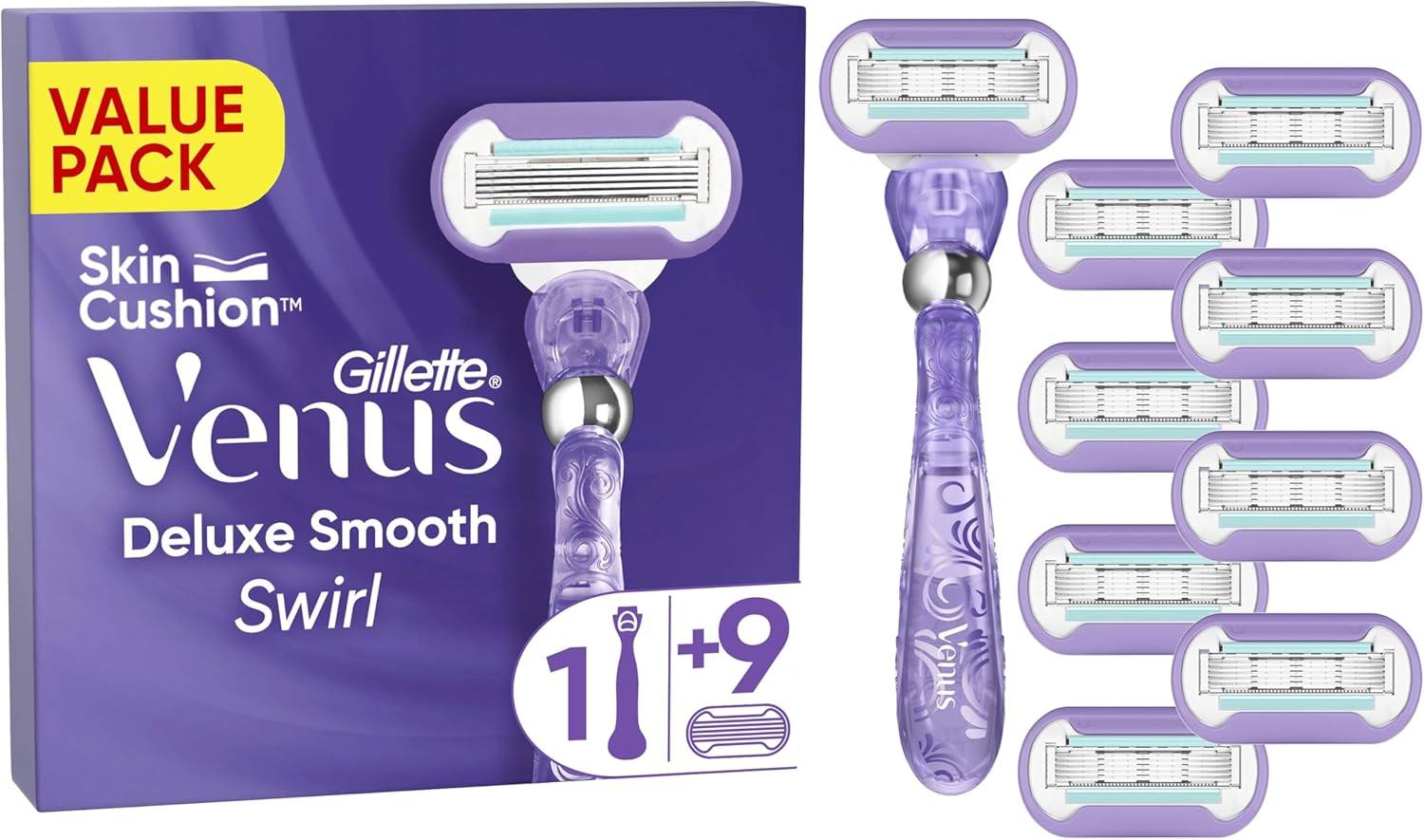 Gillette Venus Deluxe Smooth Swirl Women's Razor- 9 Blade, 5 Durable ...