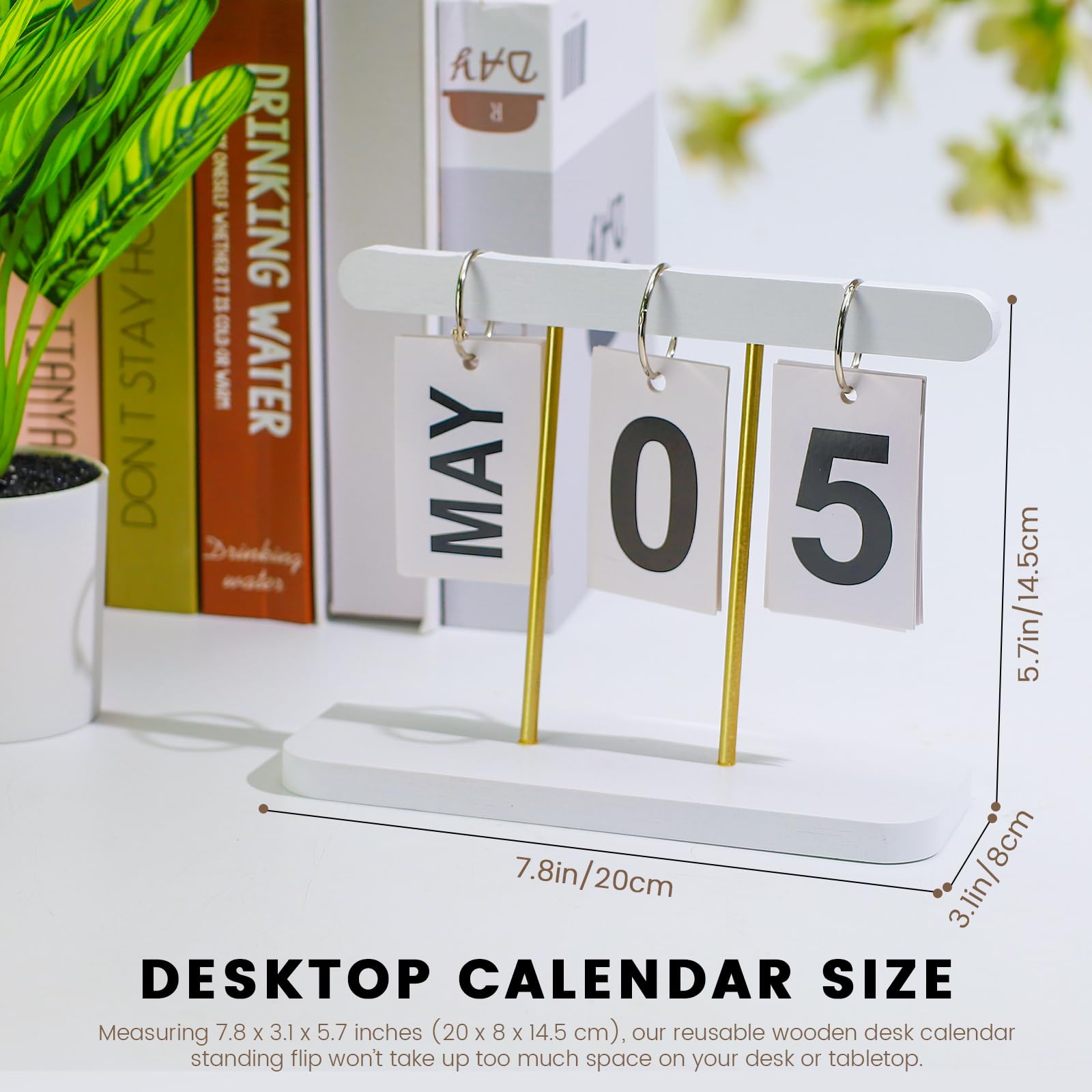 Block Calendar For Desk Wood & Metal Perpetual Flip Calendar - Reusable ...