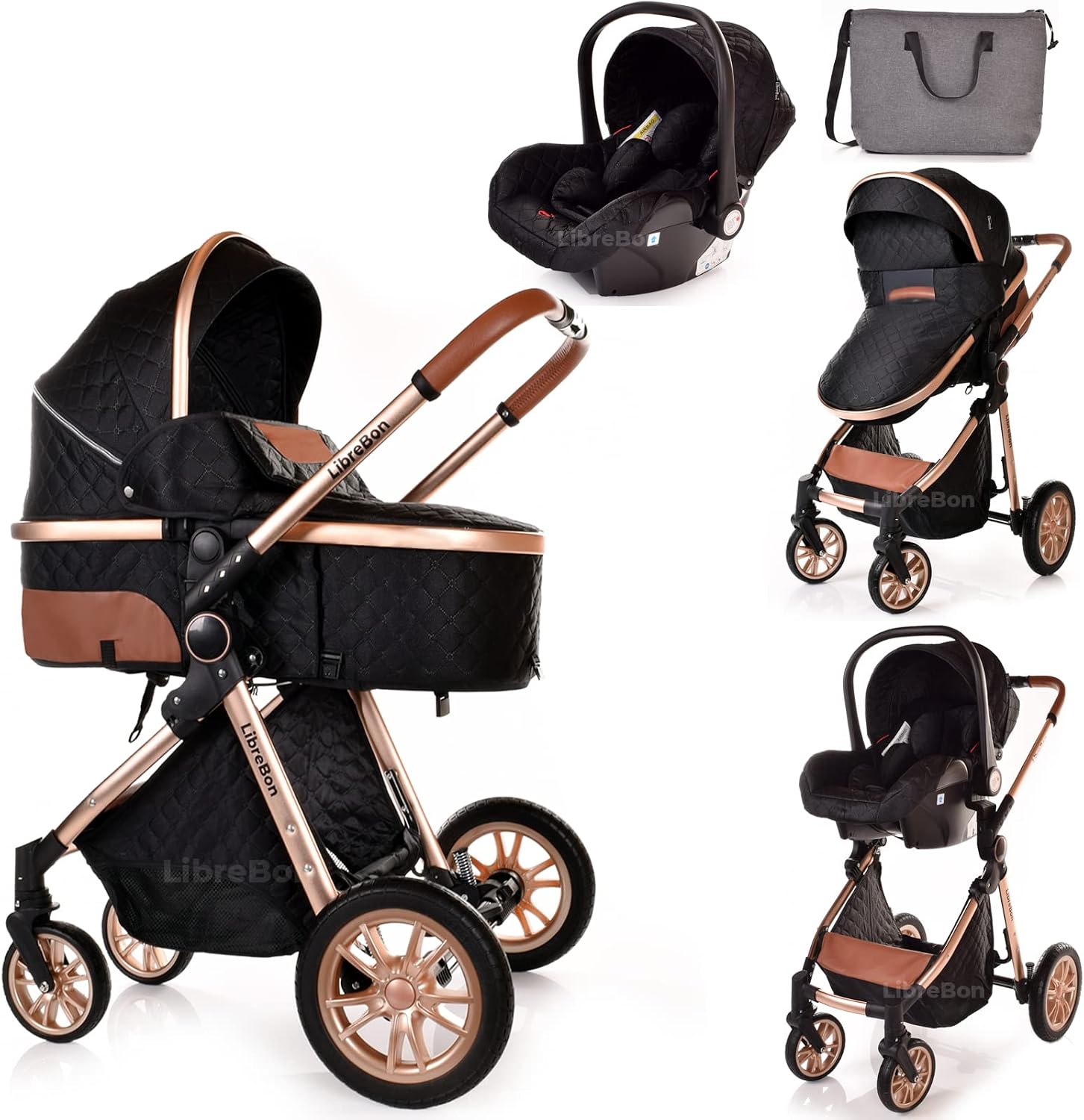 Baby Pram with Car Seat Lightweight Buggy Stroller Foldable Pushchair 3 ...