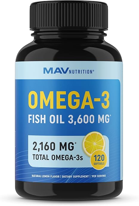 MAV Nutrition Omega 3 Fish Oil Triple Strength, 3,600mg, Burpless, Non ...