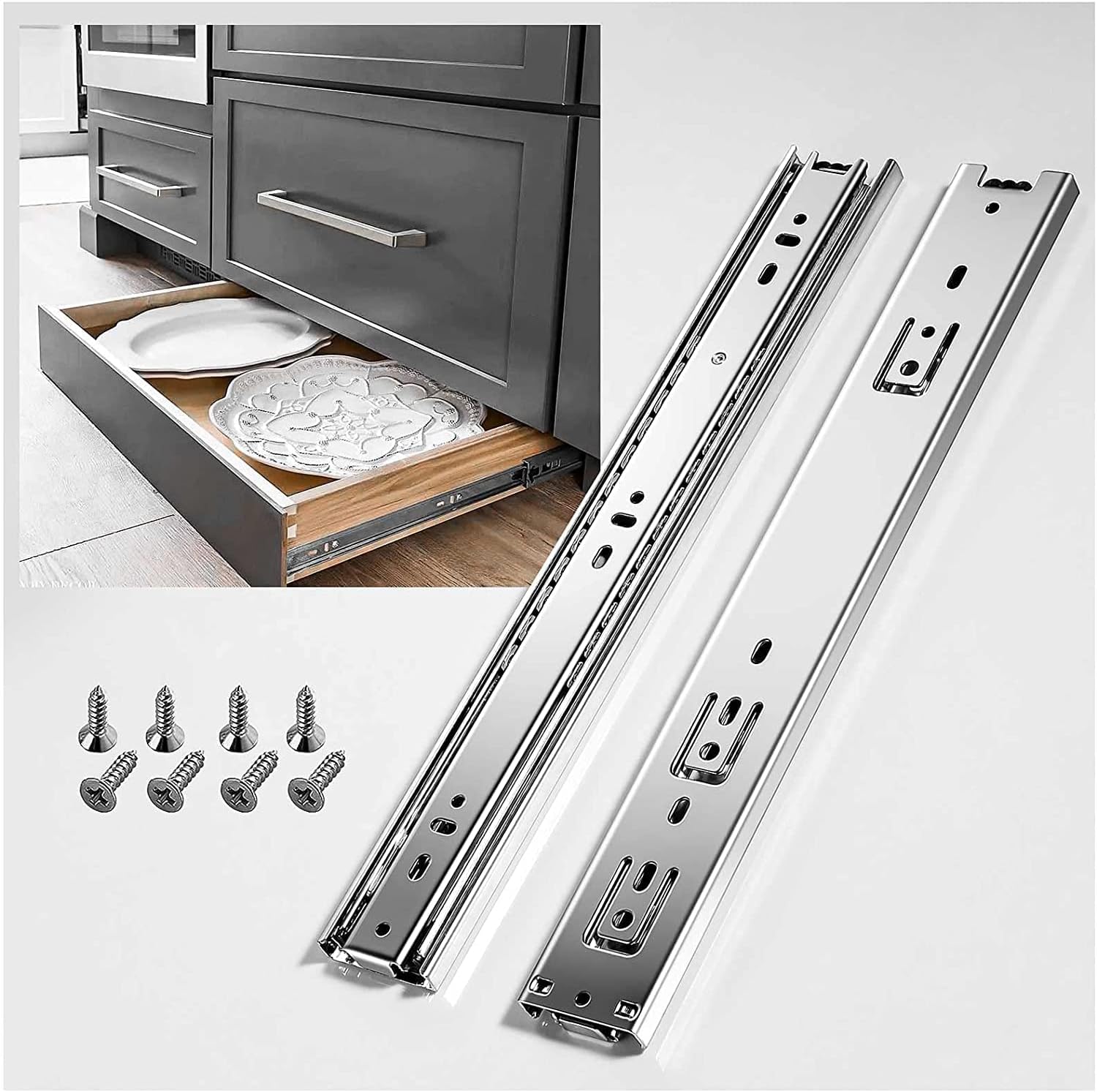 Pair x Metal Kitchen Drawer Runner & Side Set 450mm x H-118 White ...