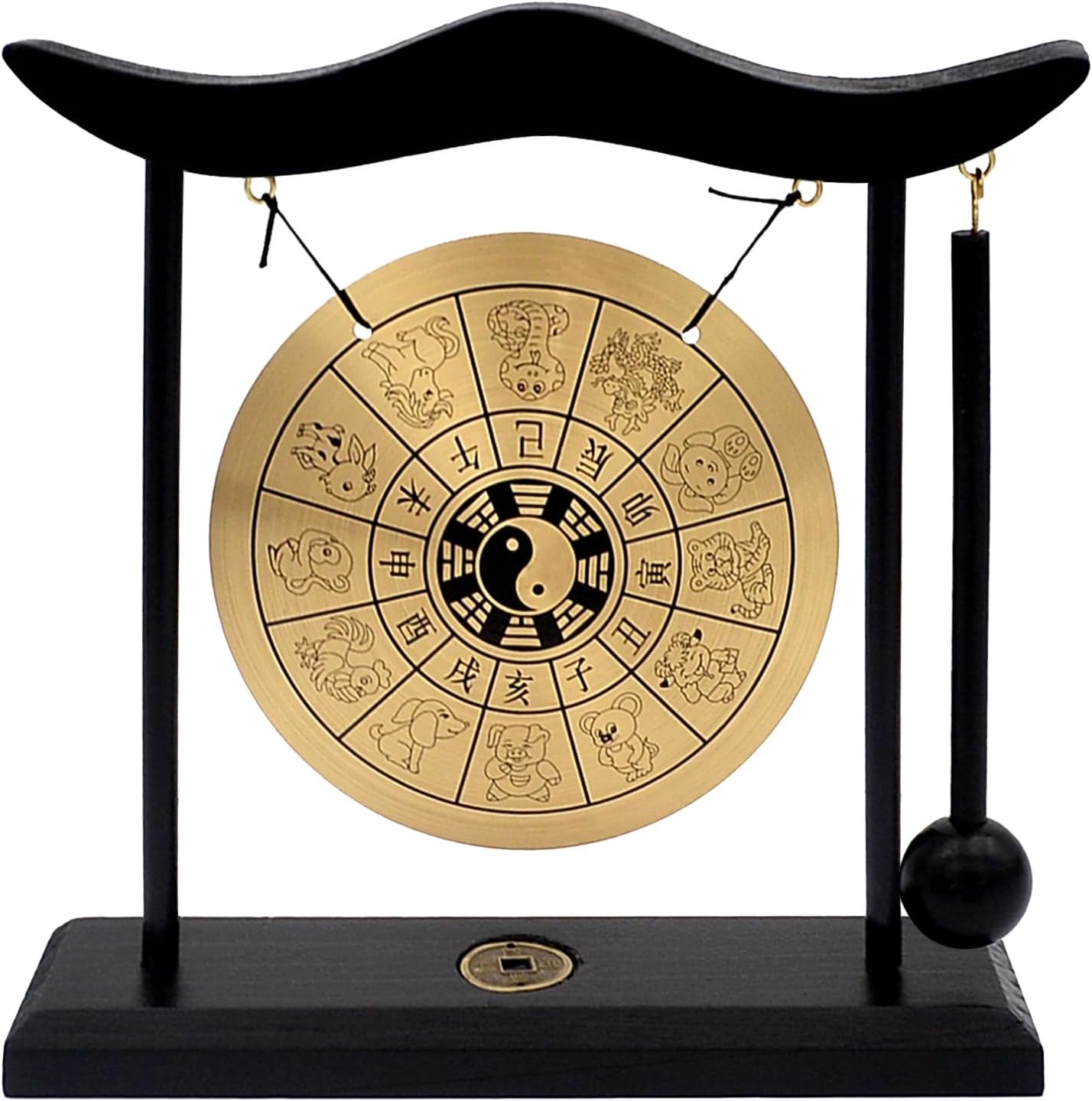 Zen Art Brass Chinese Zodiac Mini Gong For Desk With Mallet Instrument ...