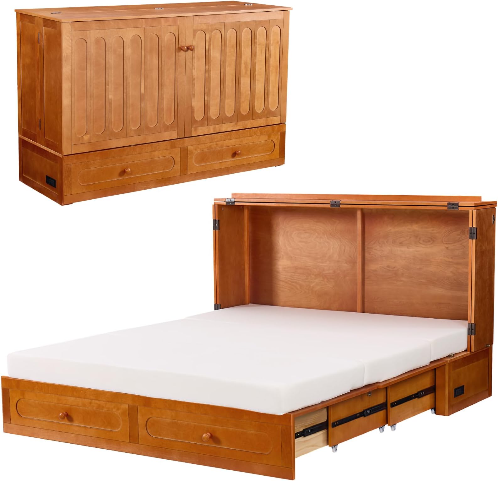 Amazon.com: RoomAndLoft Queen Size Mobile Murphy Cabinet Bed in Solid ...
