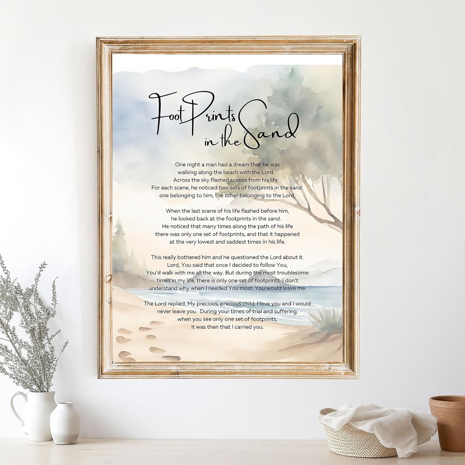 Amazon.com: Footprints in the Sand Christian Wall Art Bible Verses Wall ...