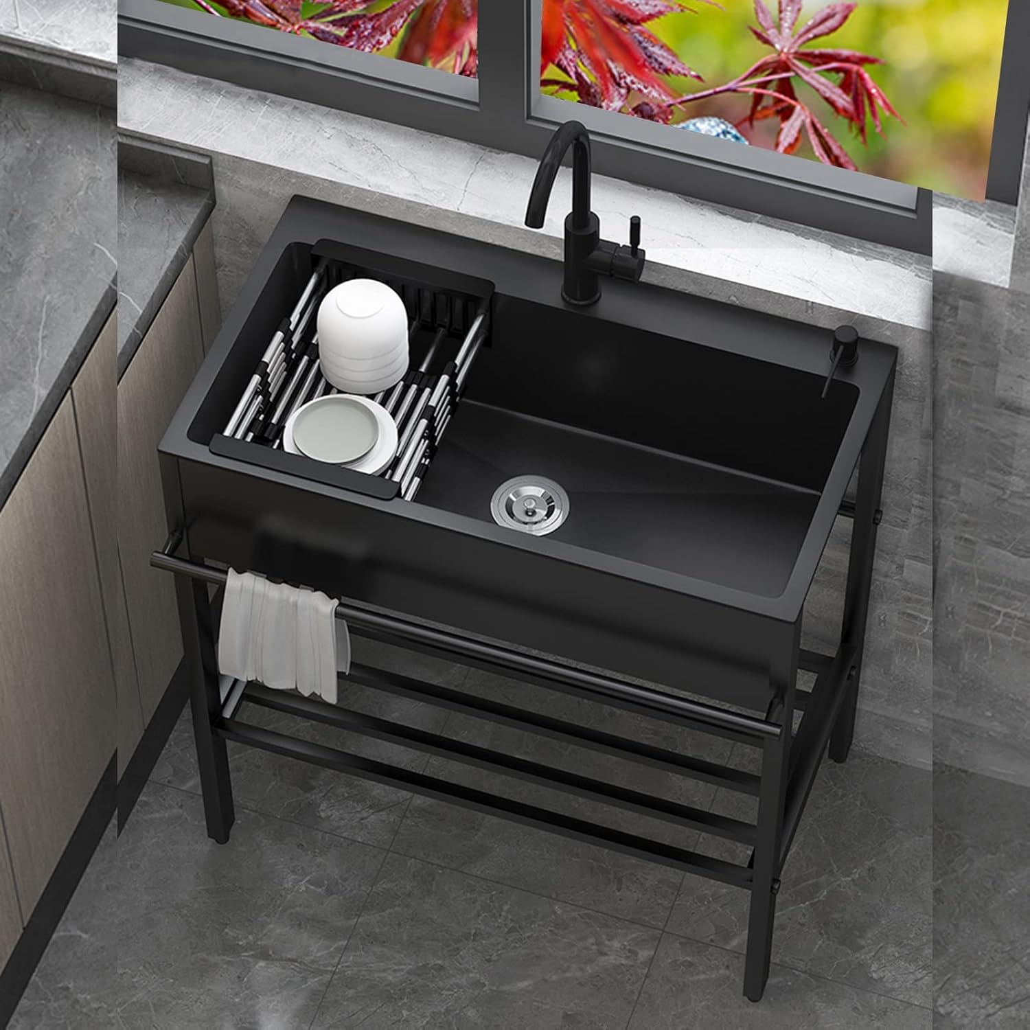 Stainless-Steel Utility Sink Free Standing Sink Single Bowl Commercial ...