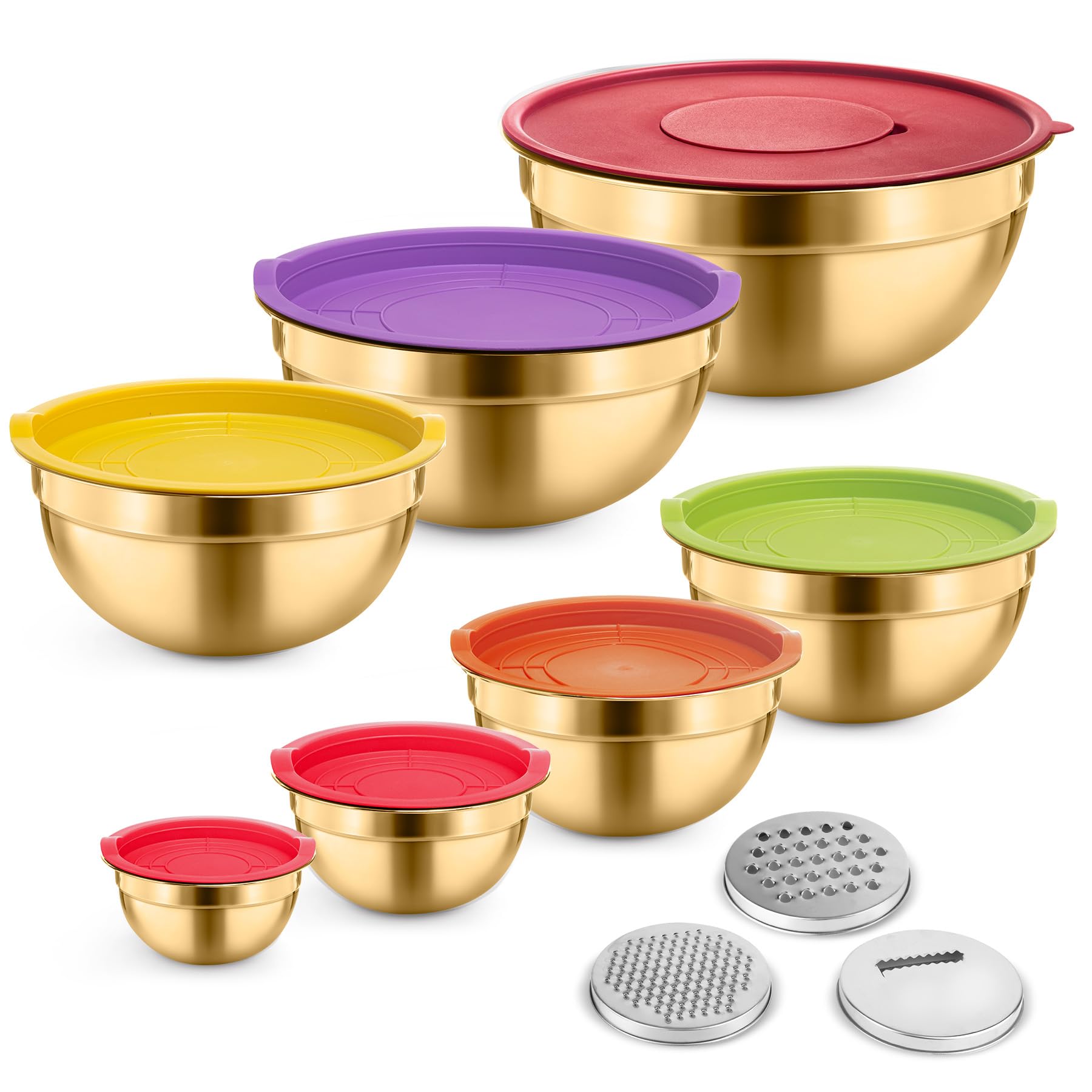 Amazon.com: UTENSYM Mixing Bowls With Lids Set,Gold Mixing Bowls Set of ...