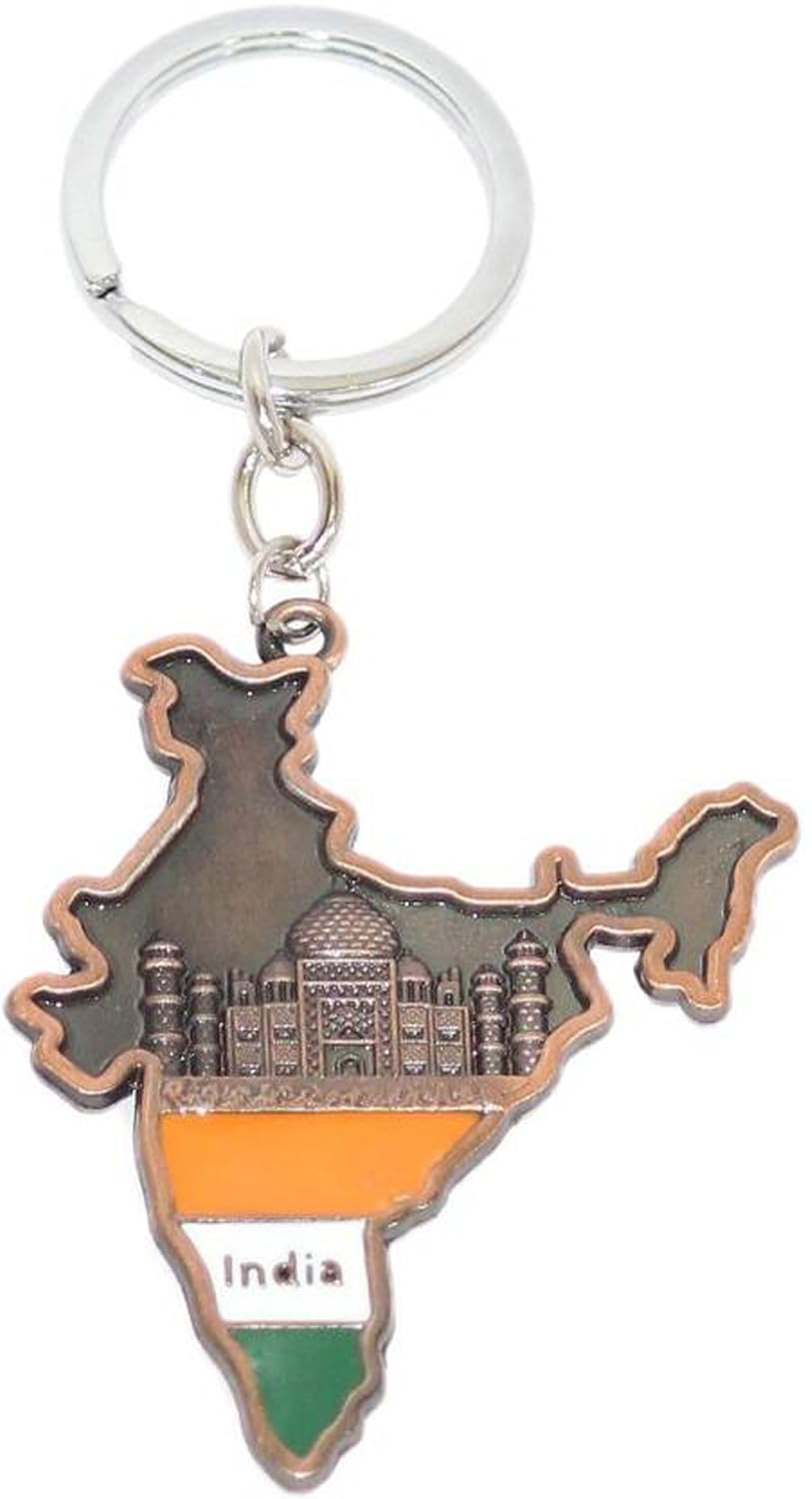 KD COLLECTIONS India Map Metal Keychain Keyring|Double Sided with Taj ...