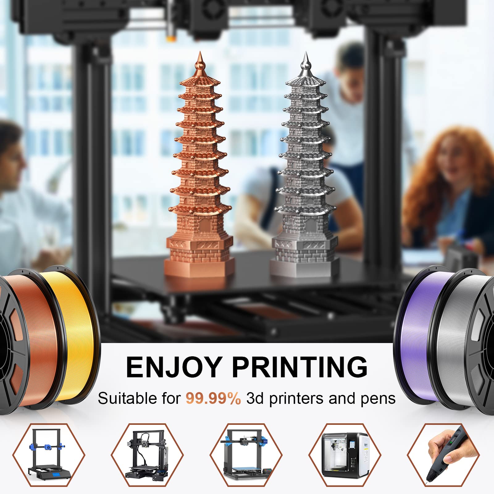 Snapklik.com : WEEFUN Silk PLA 3D Printer Filament Bundle 250g X 4 Spools