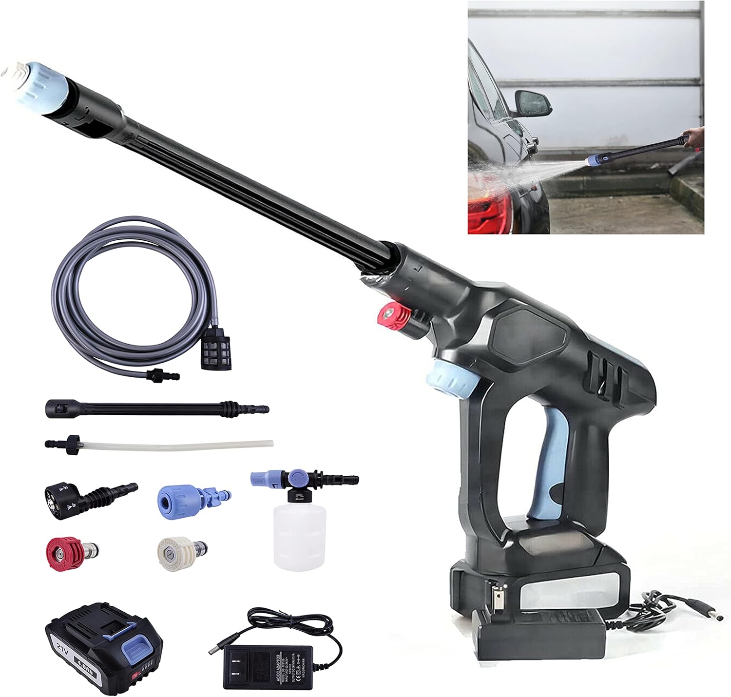 Cordless Pressure Washer, 21V Max 25000RPM Portable Pressure Washer ...