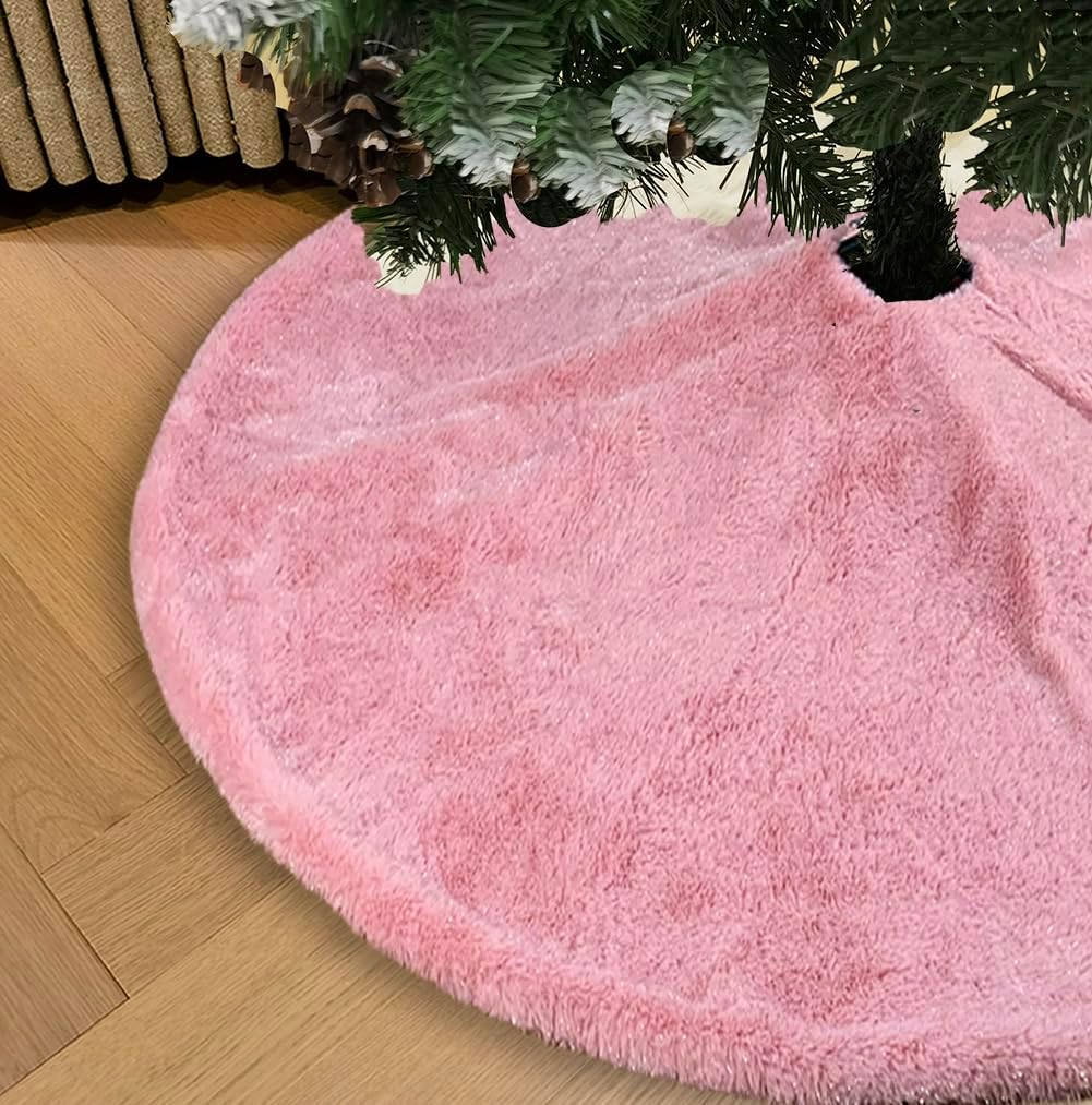 Amazon.com: AOGU 48 Inch Faux Fur Christmas Tree Skirt Pink Shiny Plush ...