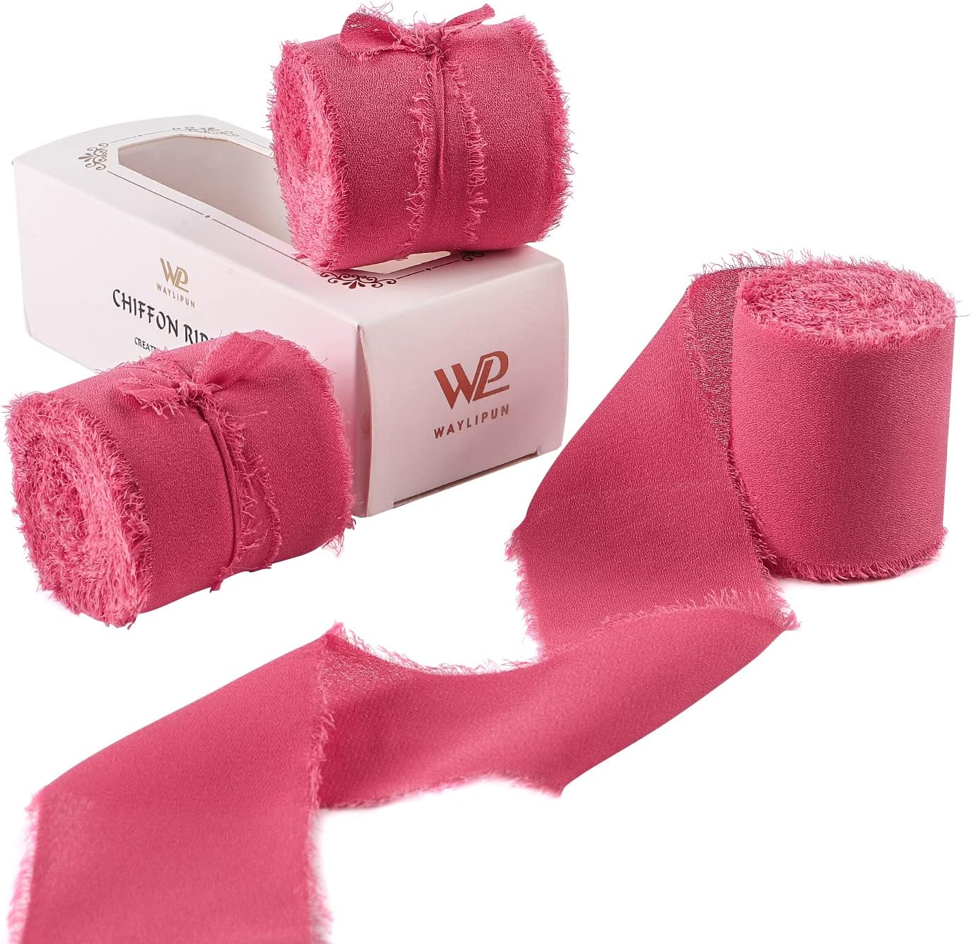 Waylipun Handmade Fringe Chiffon Ribbons, 3 Rolls 2" x 7Yd Total 21Yd ...