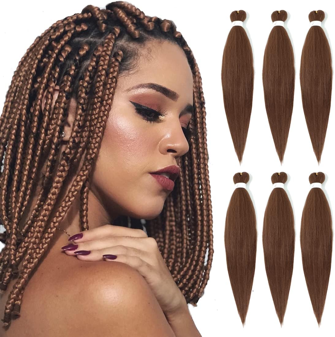 16 inch EZ Braids 6 Packs Pre Stretched Braiding Hair Extensions Medium ...