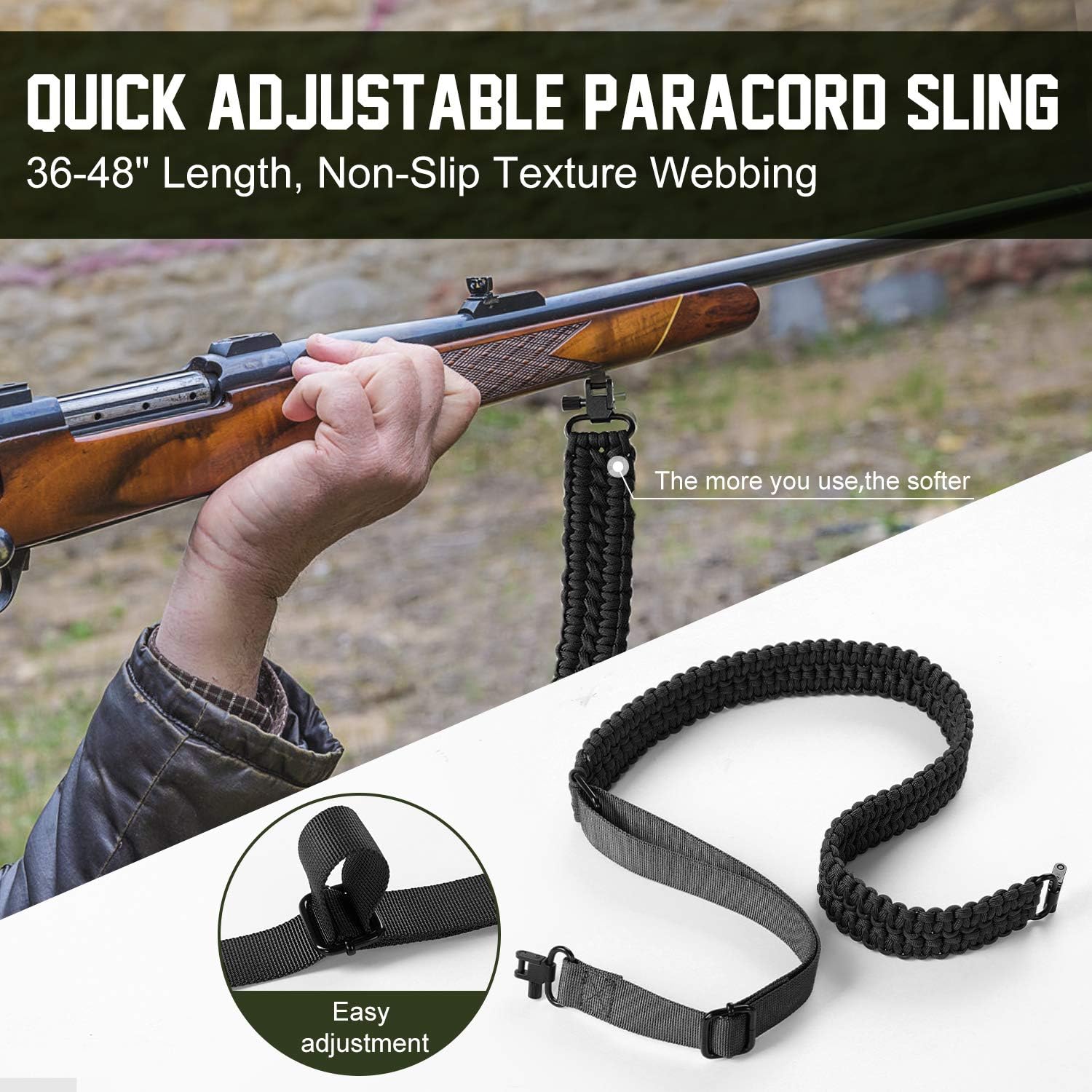 VVAAGG Two-Point Rifle Sling with Swivels, Non-Slip Gun Sling with ...