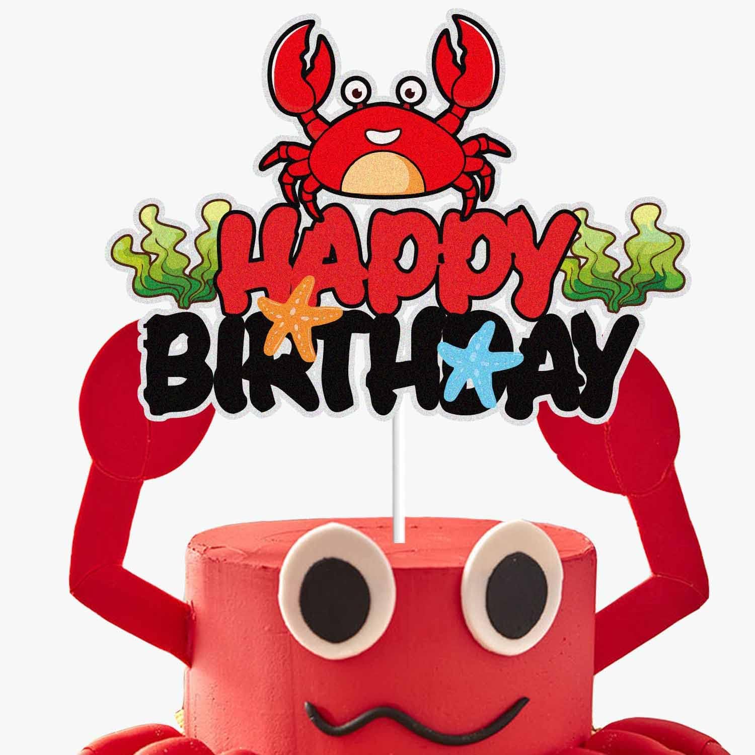 Amazon.com: Crab Happy Birthday Cake Topper Black Red Glitter Ocean ...