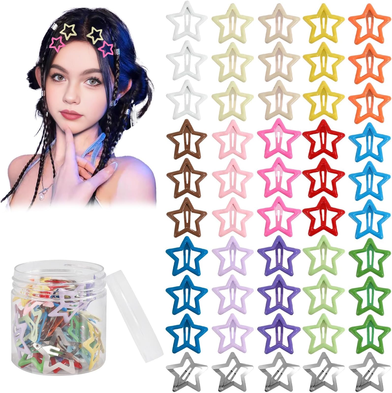 Amazon.com : GKETN 12 PCS 1.61" Star Hair Clips Snap Hair Barrettes Non ...