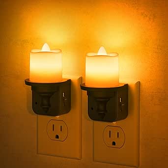 JandCase Flameless Candle Night Light, 2 Pack Night Lights Plug into ...