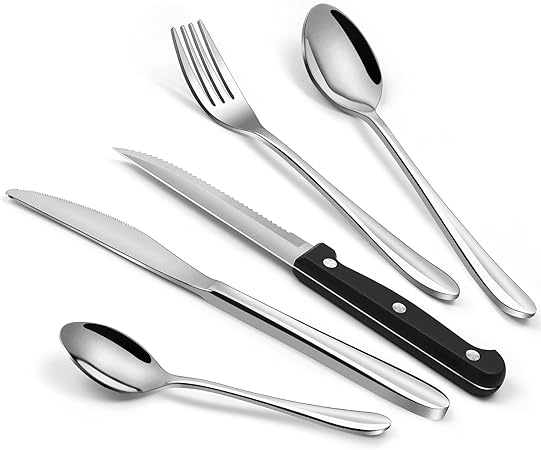 Cutlery Set with Steak Knives, 40 Piece Knife and Fork Sets, Stainless ...