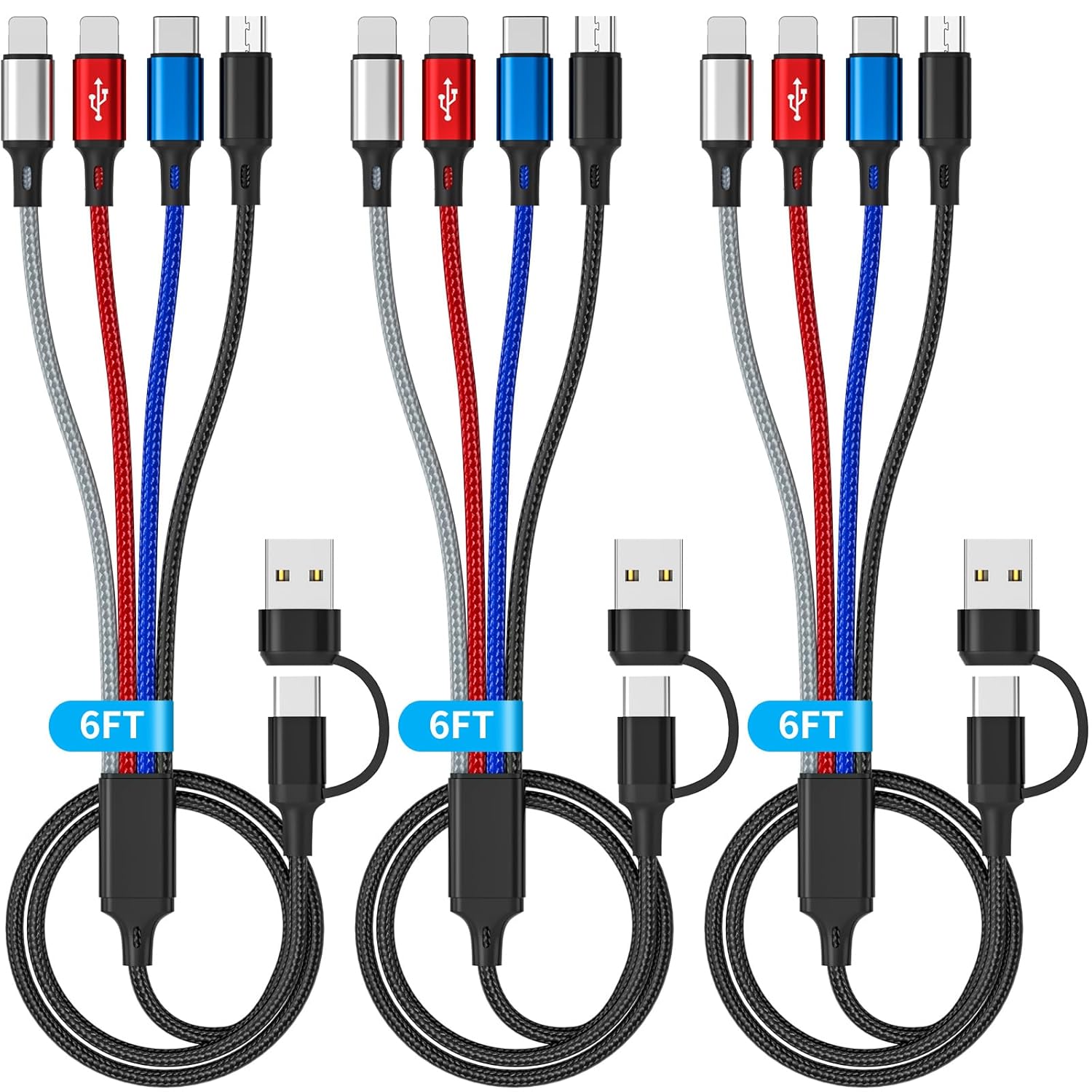 Amazon.com: 6 in 1 Multi Charging Cable, 3Pack 6FT Multiple Charging ...