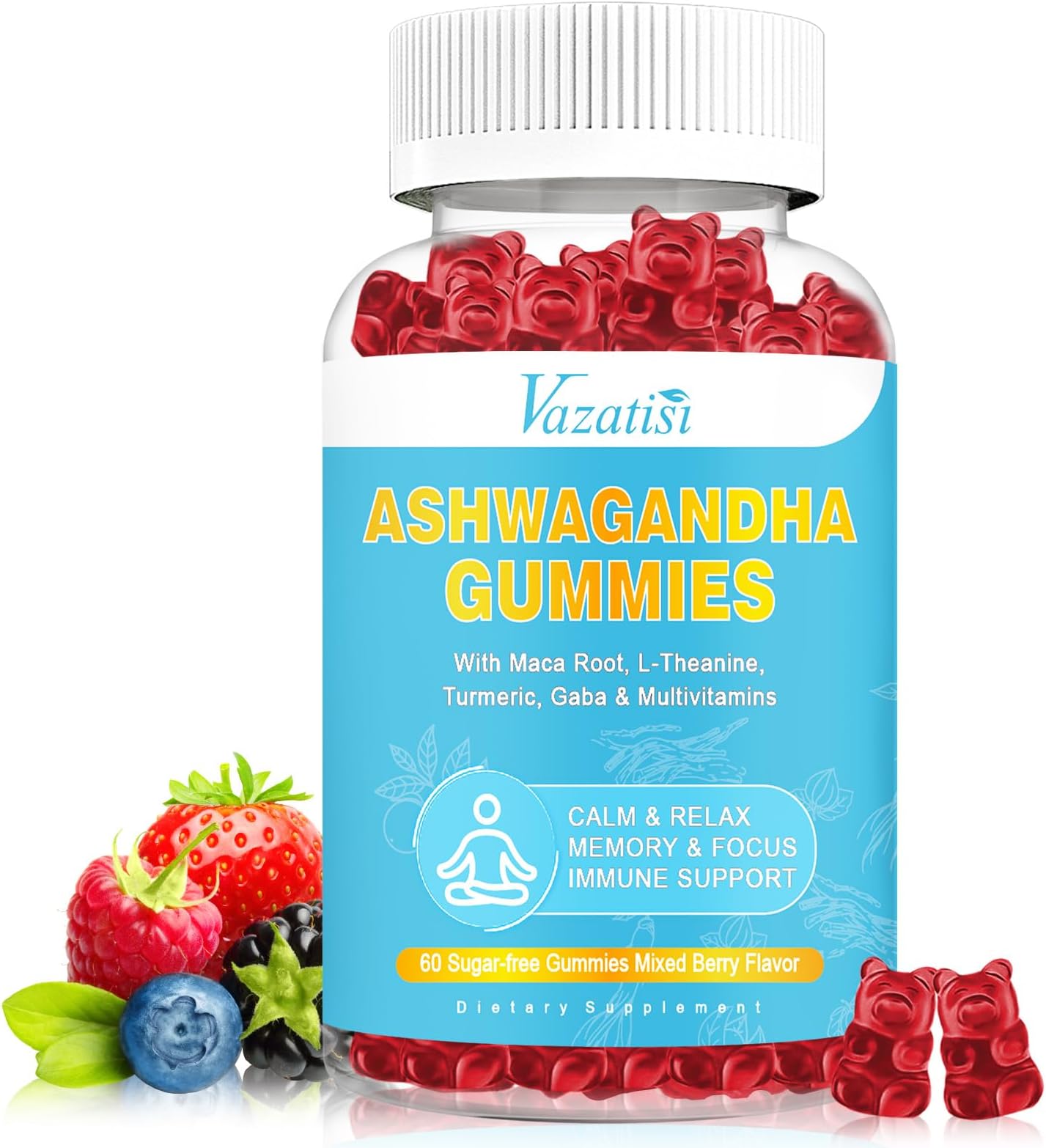 Amazon.com: Sugar Free Ashwagandha Gummies with Maca Root Turmeric GABA ...