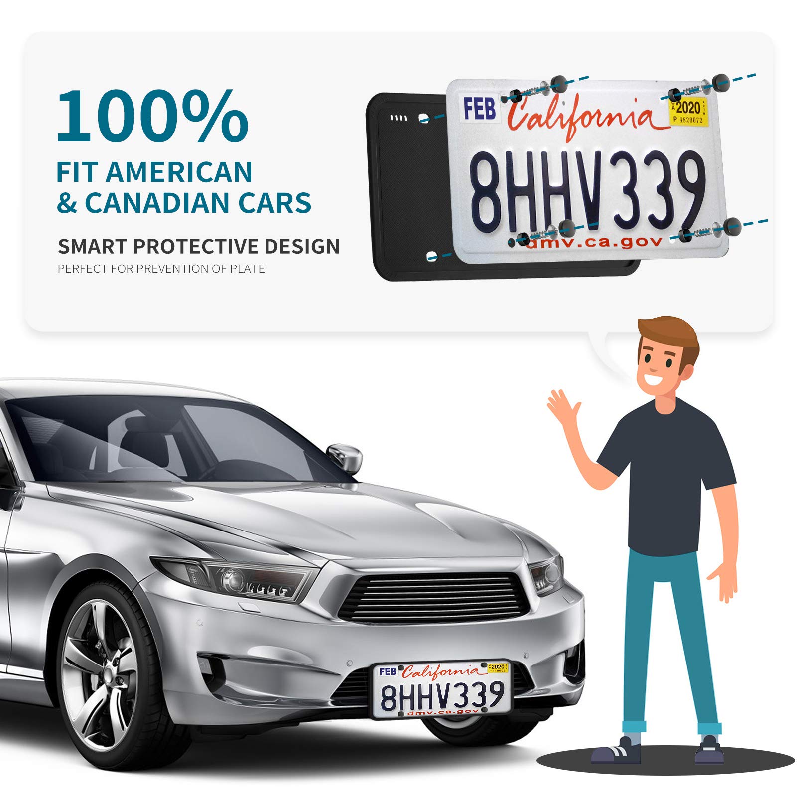 Snapklik.com : Aujen Silicone Black License Plate Frames, 2 Pack ...