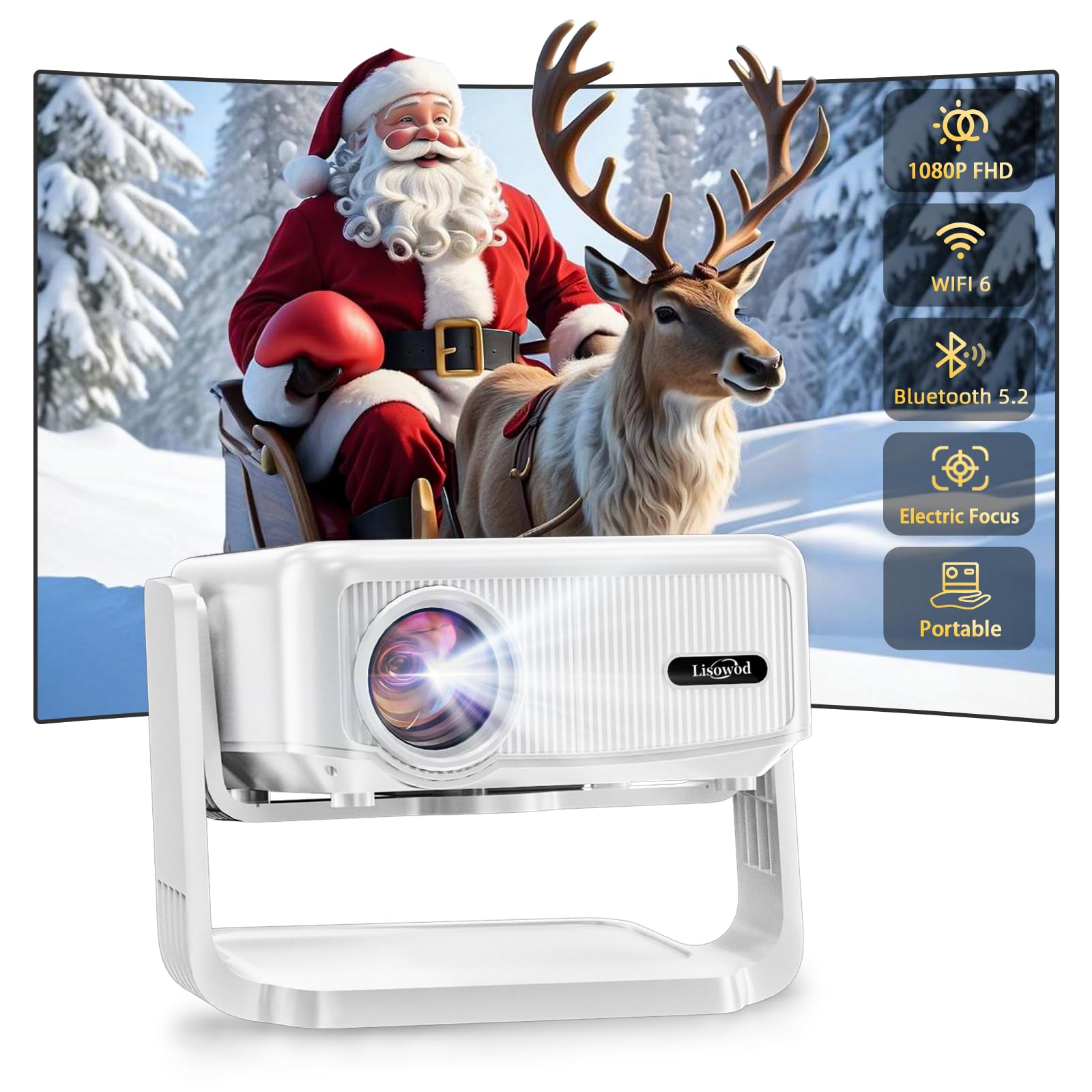 [360° Adjustable Stand] Mini Projector Bluetooth & WiFi, Electric Focus ...