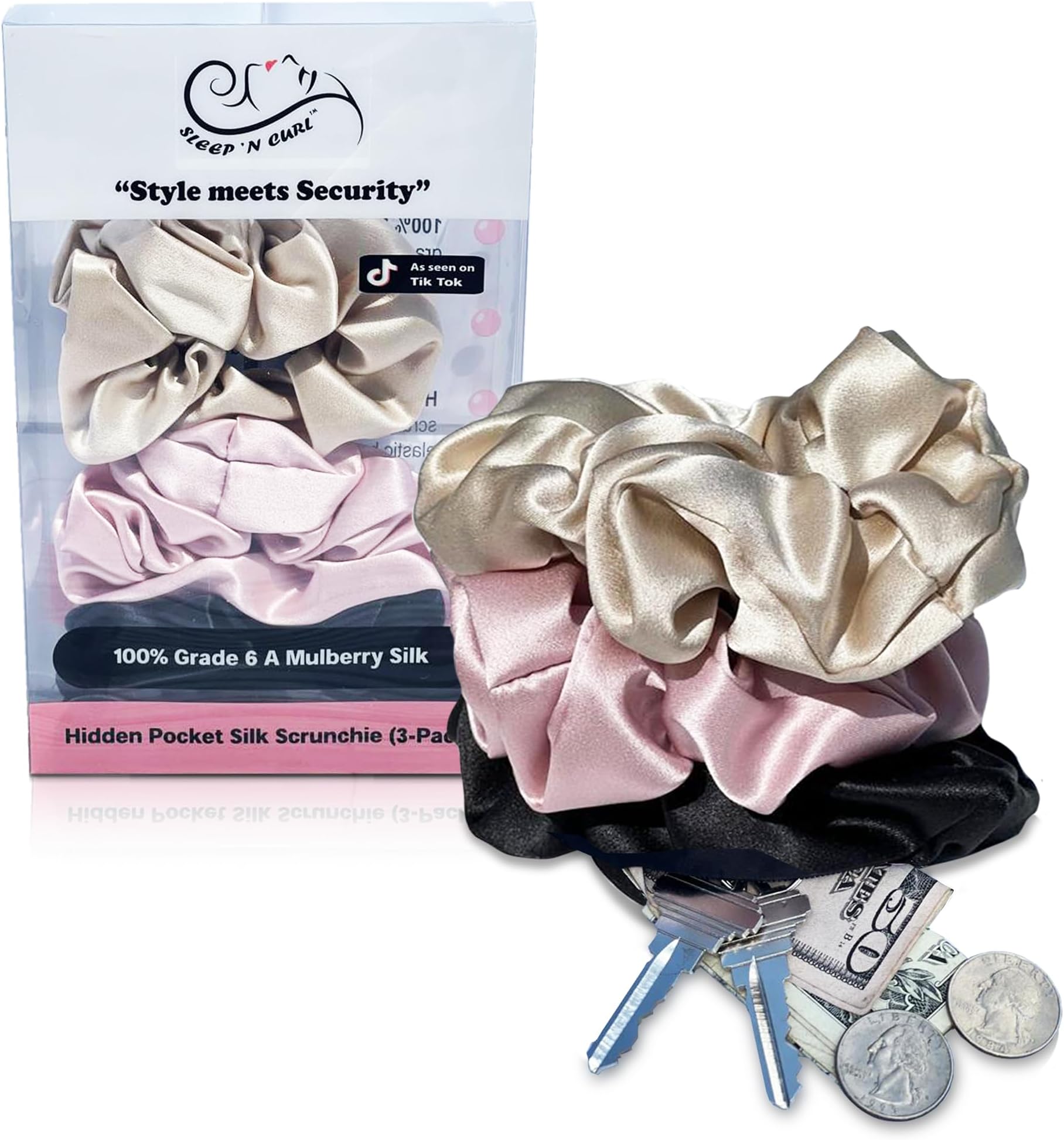 Amazon.com : Velvet Pocket Scrunchie with Hidden Zipper - 6Pack Stash ...