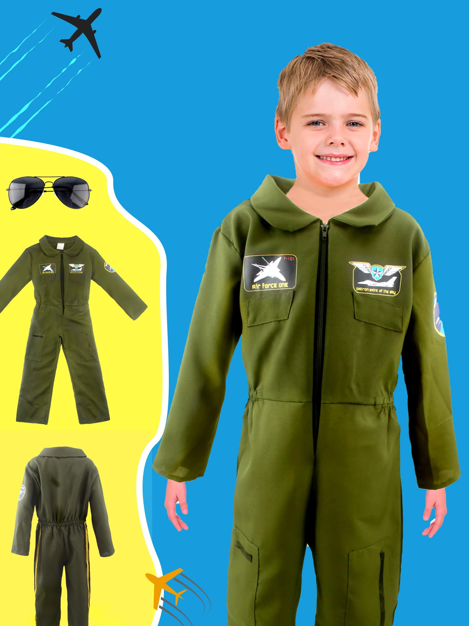2 Pcs Boys Air Force Fighter Pilot Costume Set Captain Uniform Pilot ...