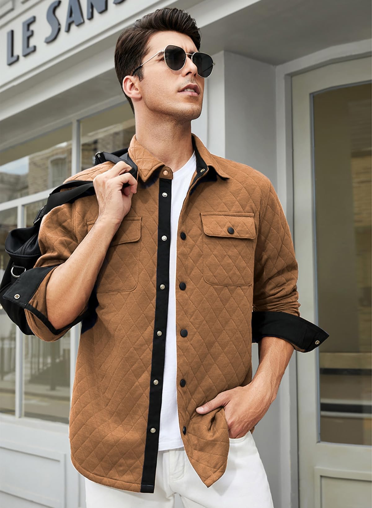 Snapklik.com : JMIERR Quilted Jackets For Men Casual Long Sleeve Snap ...