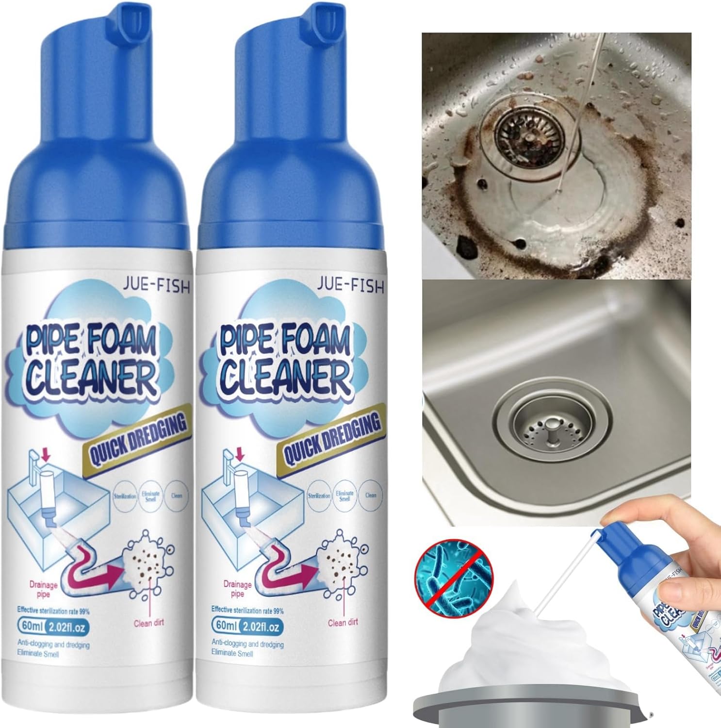 2PCS Drain Cleaner,Foam Drain Cleaner for Bathroom Sink,Drain Unblocker ...