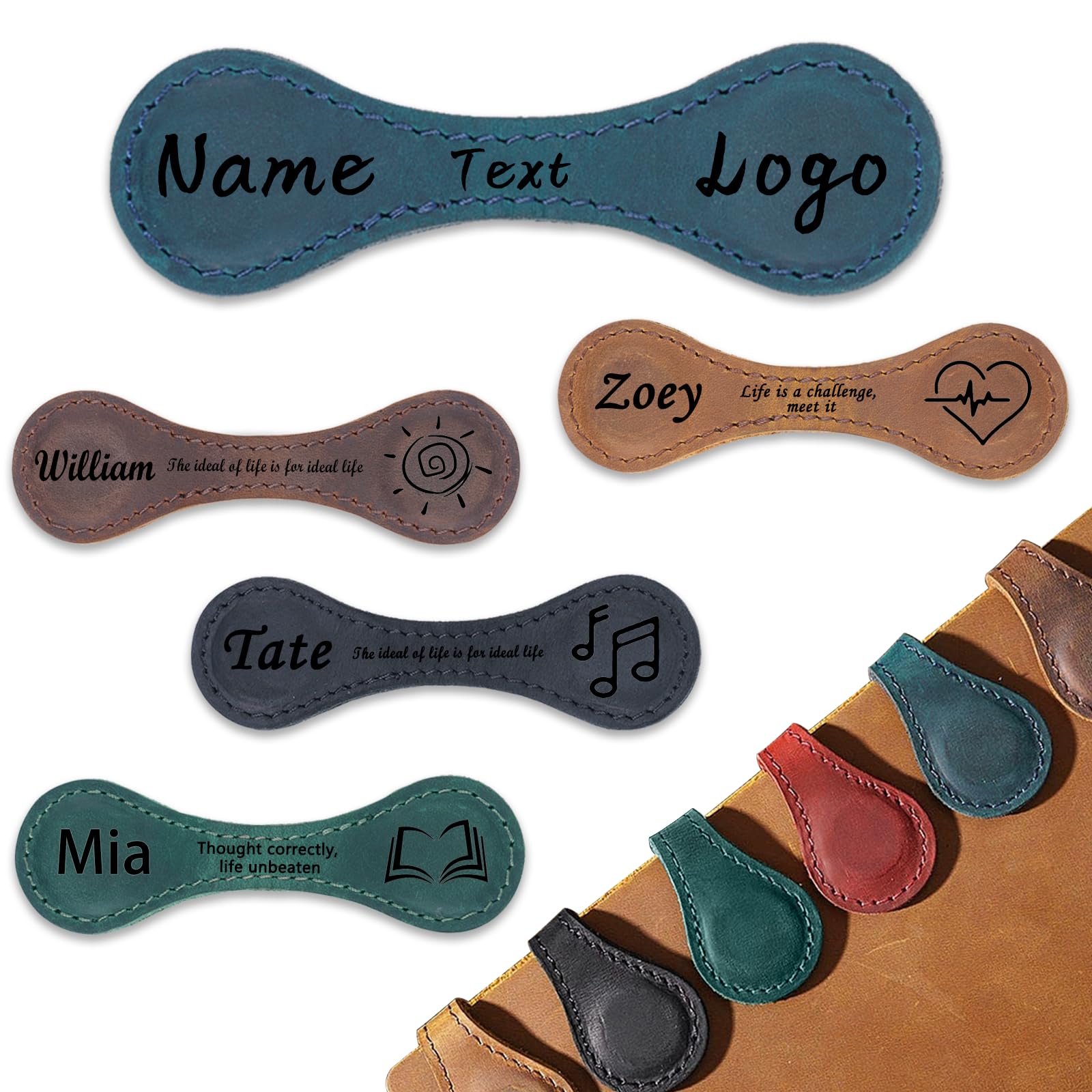 Amazon.com: Personalized Leather Magnetic Bookmarks - Custom Magnetic ...