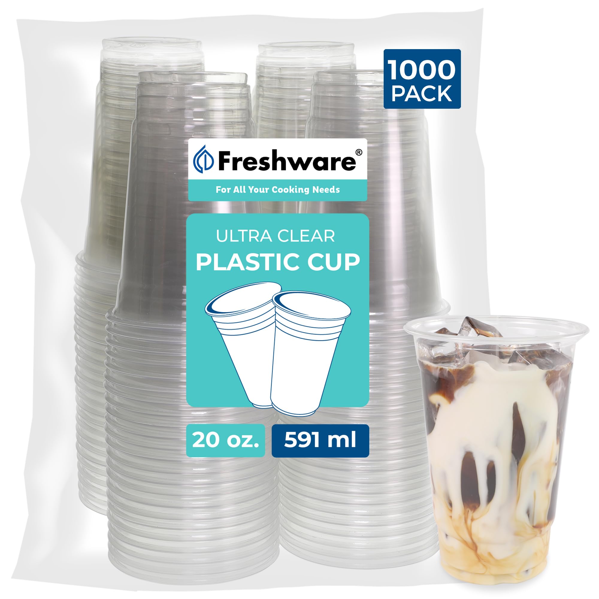 Snapklik.com : Freshware Plastic Cups 20 Oz, 1000-PCS