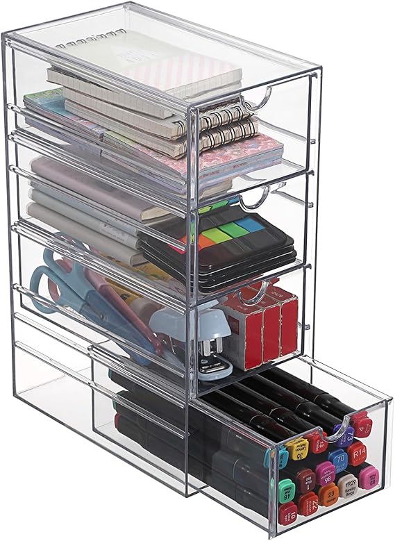 Amazon.com: BTSKY Plastic Desktop Drawers, Clear Desk Storage Box, Stacking Desktop Organizer ...