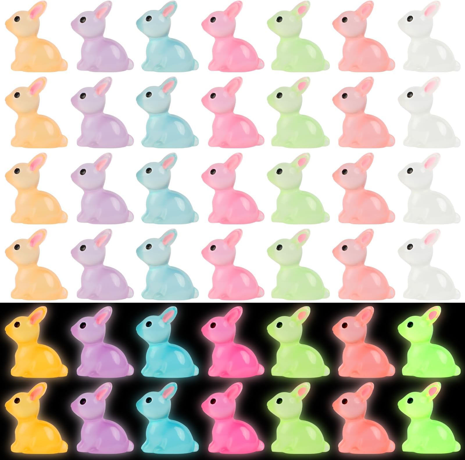 Amazon.com: Yuronam 50 PCS Luminous Mini Resin Bunny Tiny Plastic ...