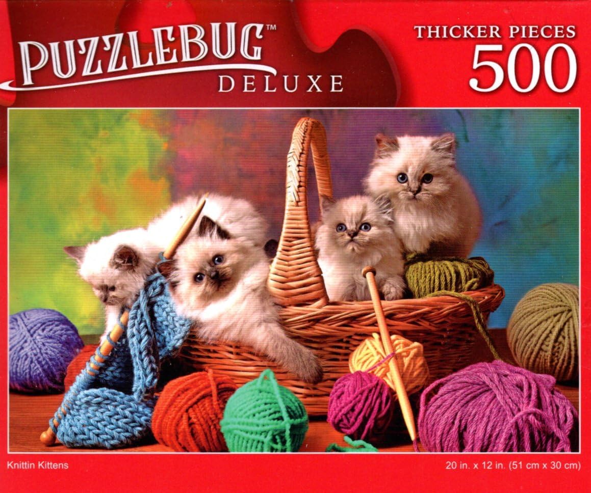 Amazon.com: Puzzlebug Knitting Kittens - 500 Pieces Deluxe Jigsaw ...