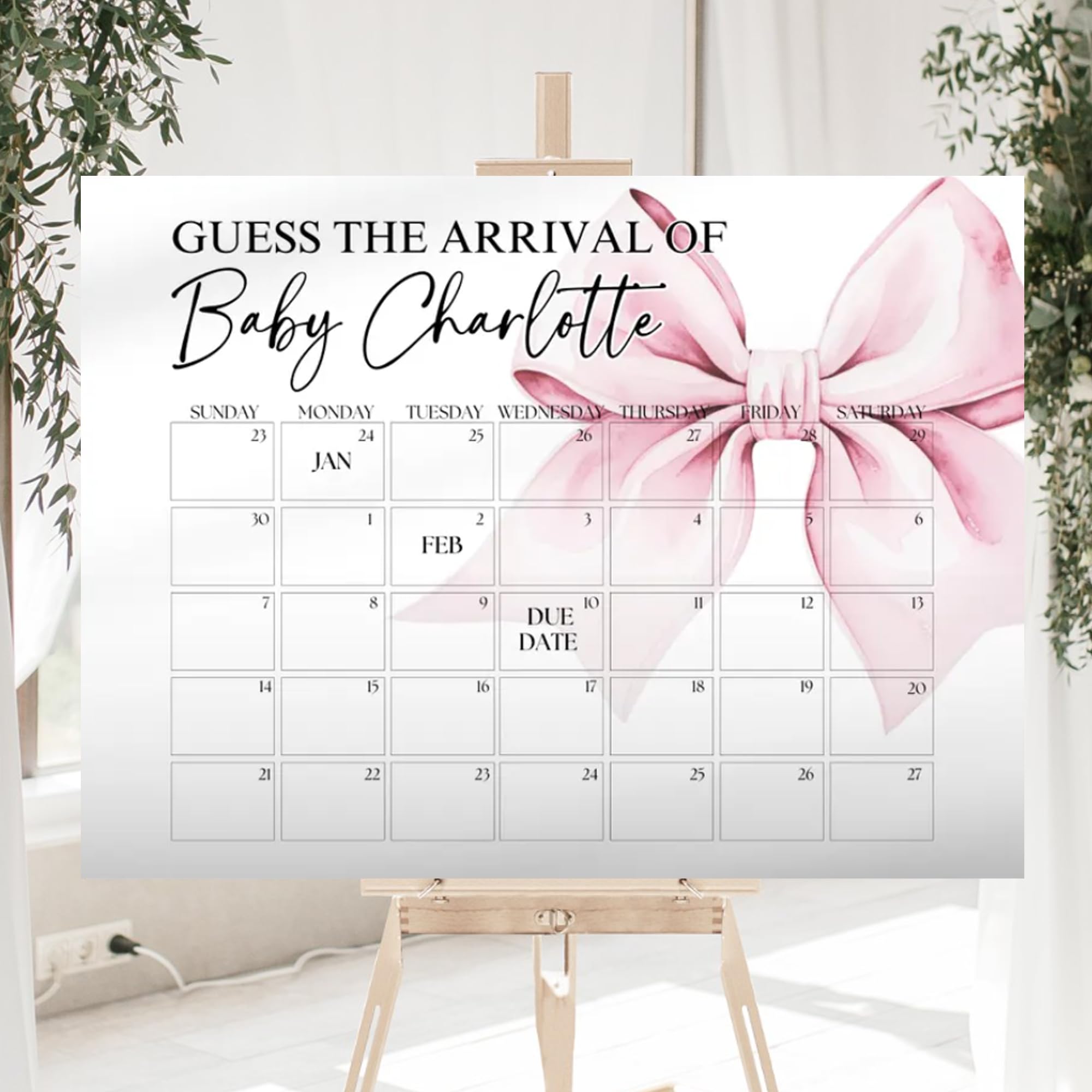 Amazon.com : Pink Bow Baby Due Date Calender Template Signs, Editable ...