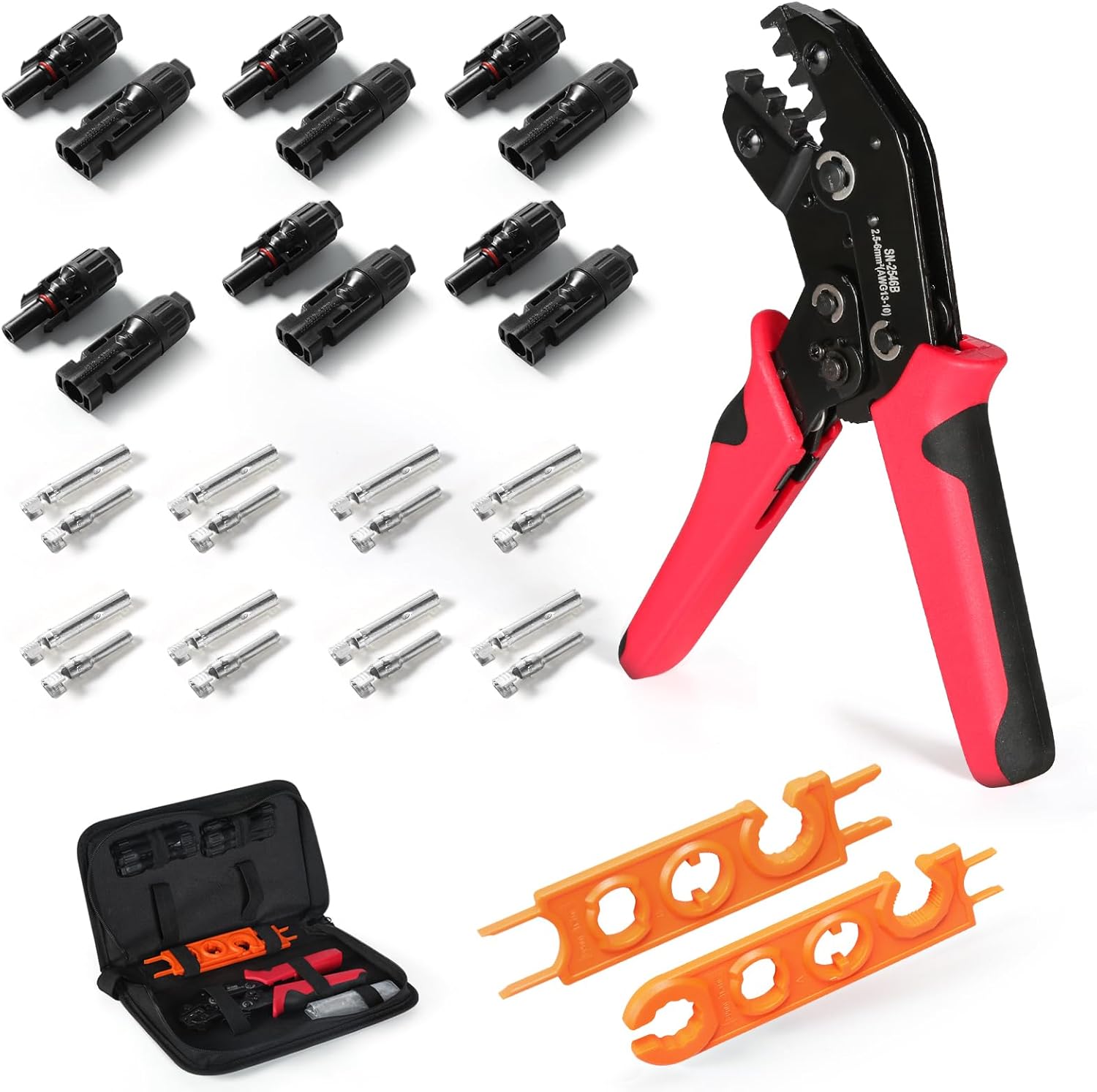 Solar Crimping Tool Kit,Solar Cable Connector,6 Pairs Male/Female Solar ...