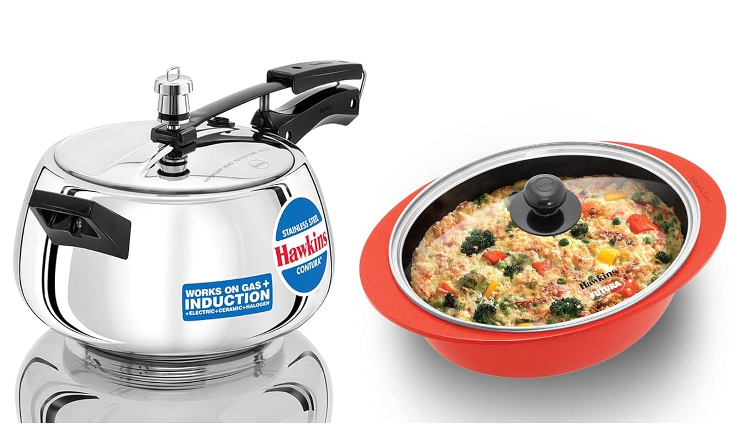 Buy Hawkins Stainless Steel Contura 5Ltr Induction Base Cooker & 3Ltr ...