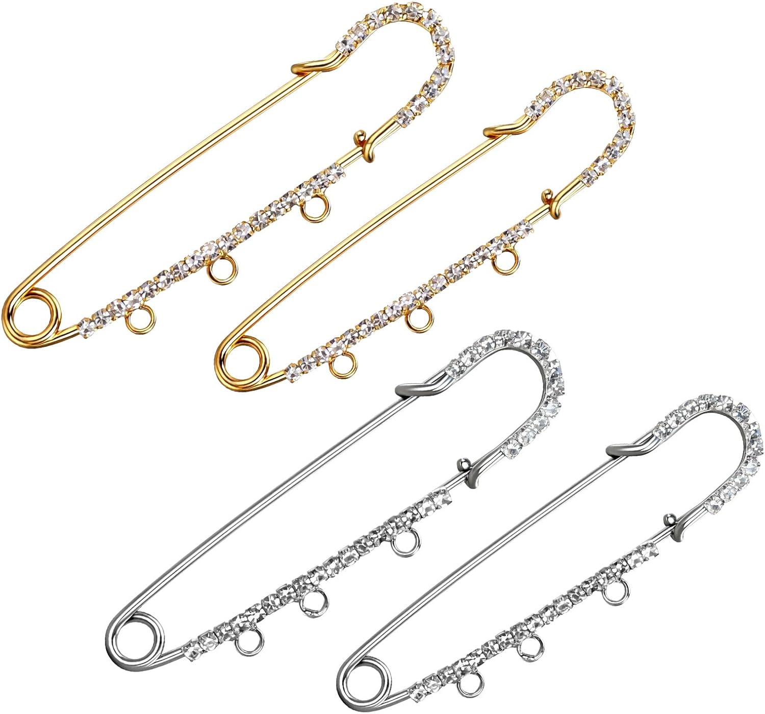 Amazon.com: 4 Pcs Rhinestone Safety Pins, Gold and Silver Large Fancy ...