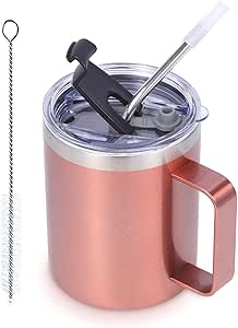 Amazon.com: Volhoply 12oz Insulated Leakproof Coffee Mug with Flip & Straw Lid,Double Wall ...