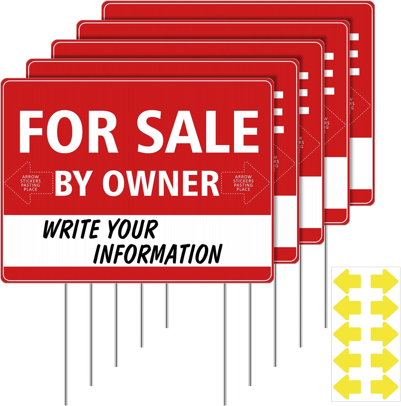 Amazon.com : Soaoo 5 Pack 12 x 16 Inch for Sale by Owner Yard Sign ...