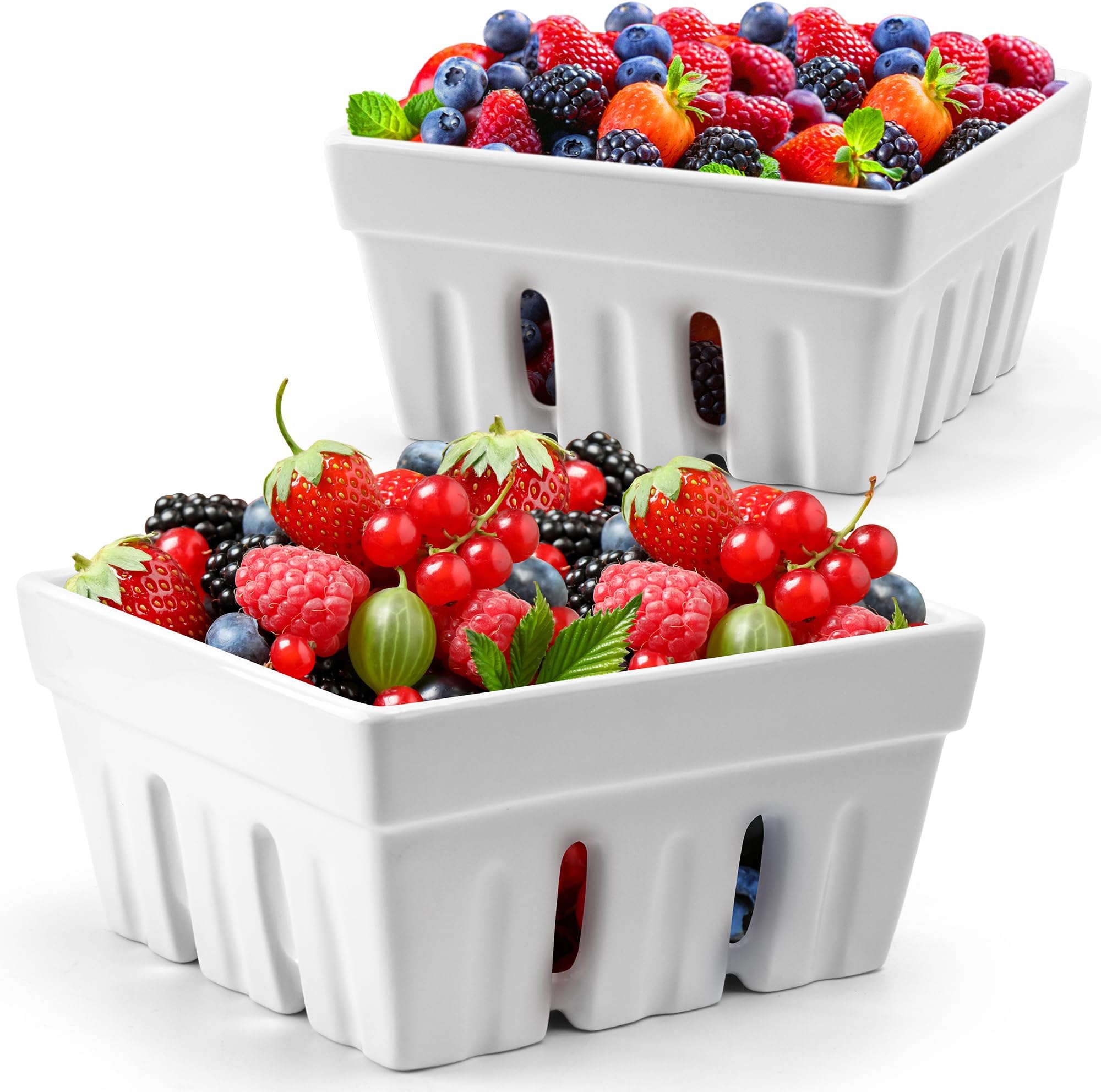 Amazon.com: Magclay Ceramic Berry Basket, Round Fruit Bowl with ...