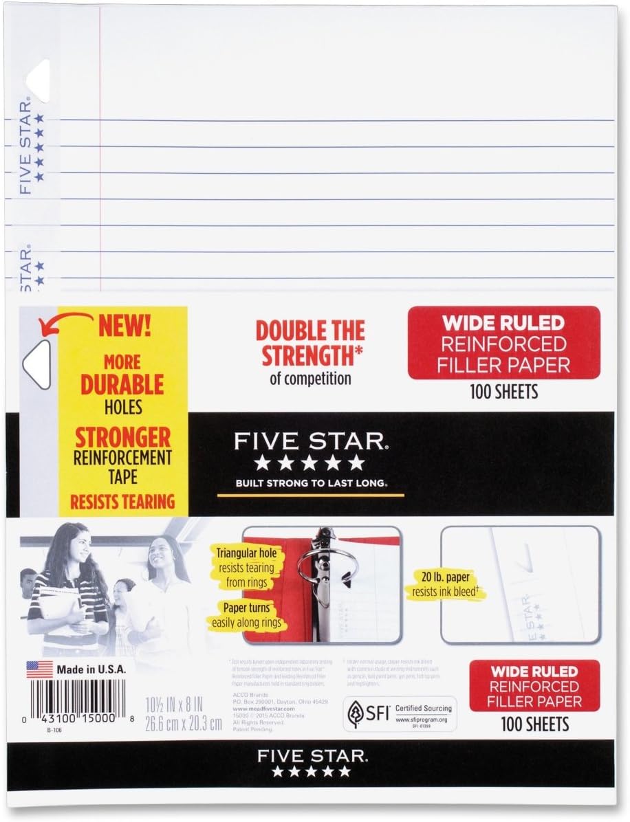Amazon.com : Five Star Loose Leaf Paper, Notebook Paper, Wide Ruled ...
